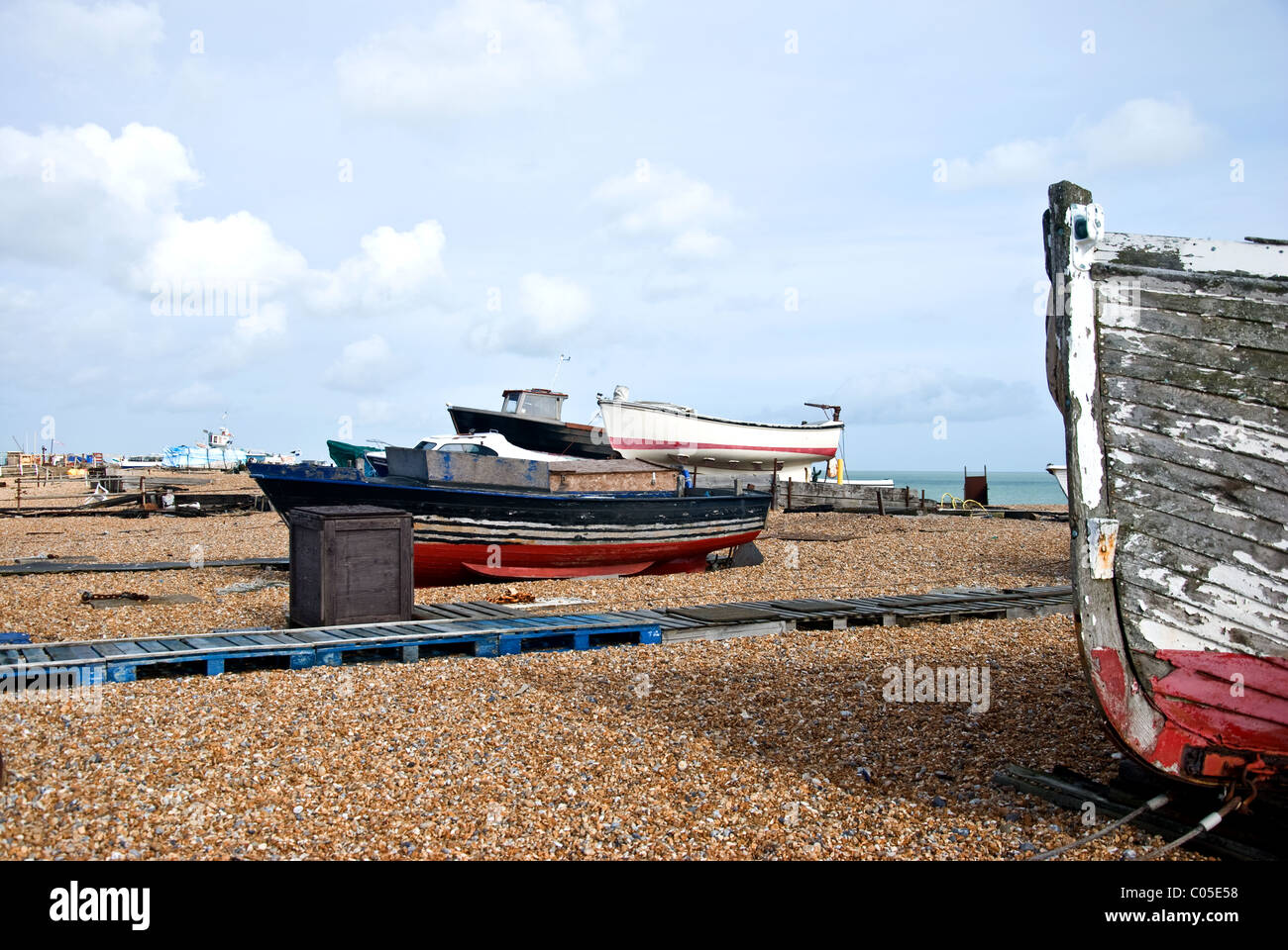 Boats on Walmer beach Kent Stock Photo - Alamy