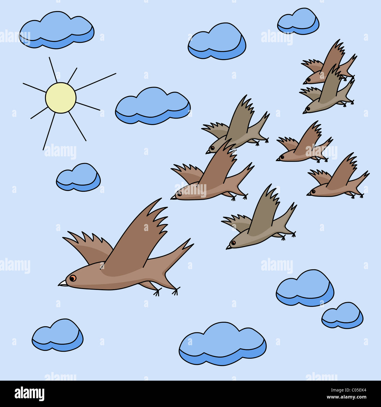 Birds Flying In The Sky Drawing