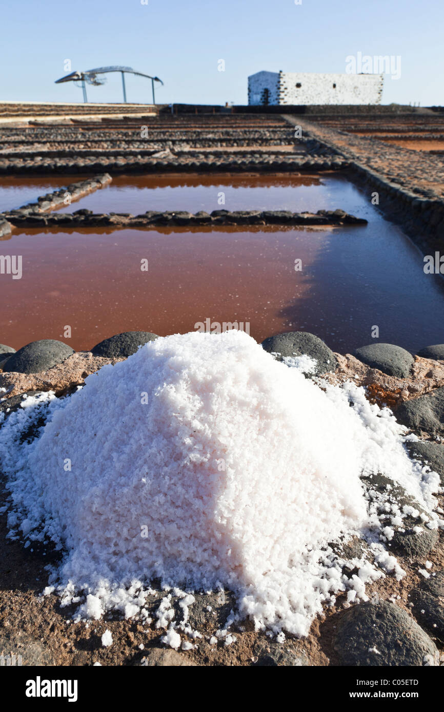 A pile of sun dried salt beside the evaporation pans at the Museo de la ...