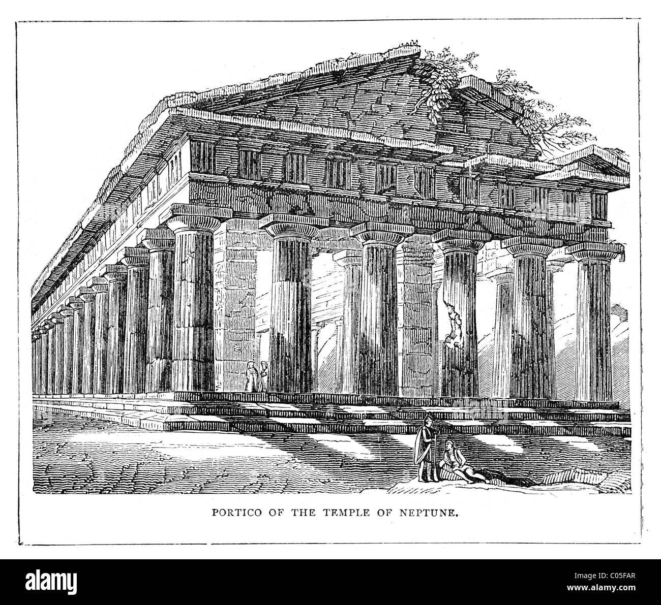 Vintage engraving of the portico of the Temple of Nepture Paestum ...