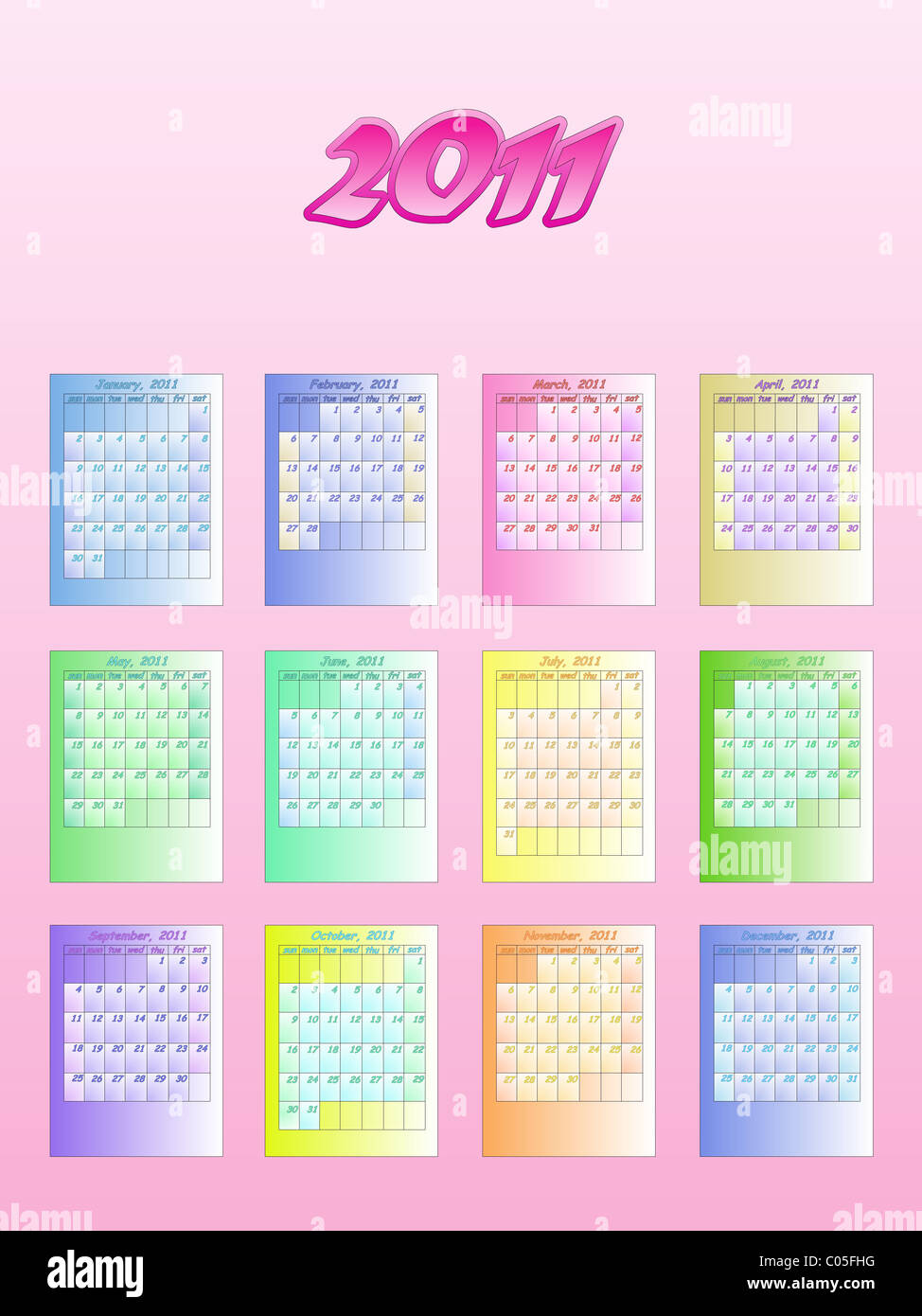 Calendar of 2011 in English Stock Photo - Alamy