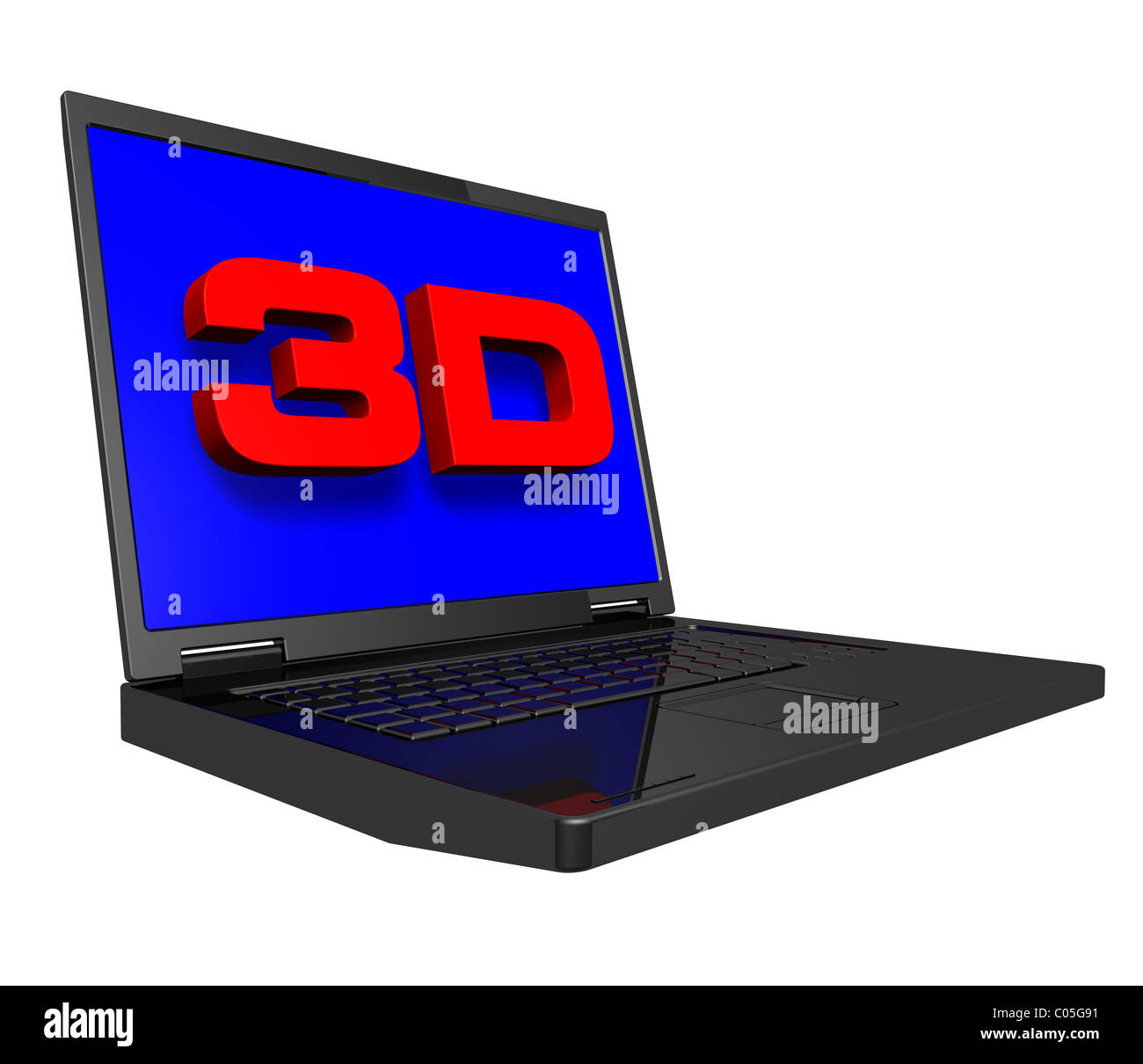 Shiny black laptop with 3D screen isolated on white Stock Photo - Alamy