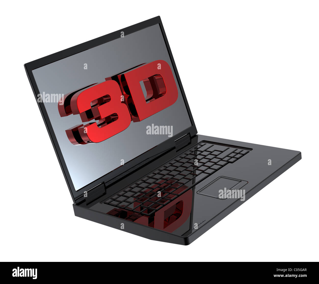 Shiny black laptop with 3D screen isolated on white Stock Photo - Alamy
