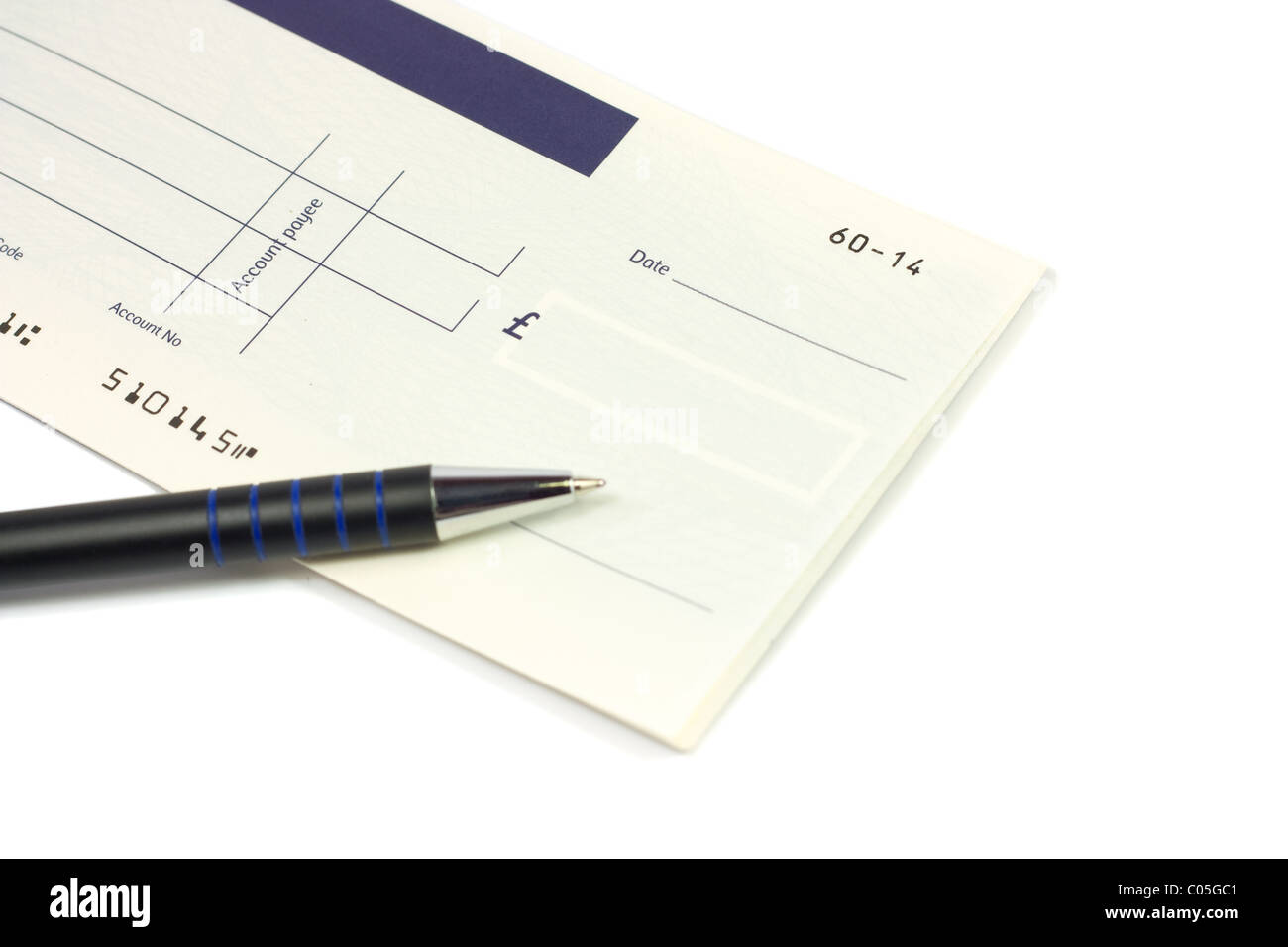 Opened checkbook and pen over white background Stock Photo - Alamy