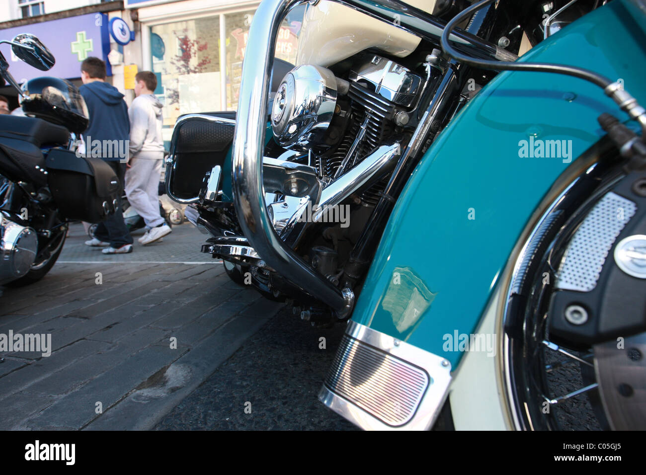 Annual Hoggin the Bridge bikers event, Chepstow, Wales. Sees bikers ...