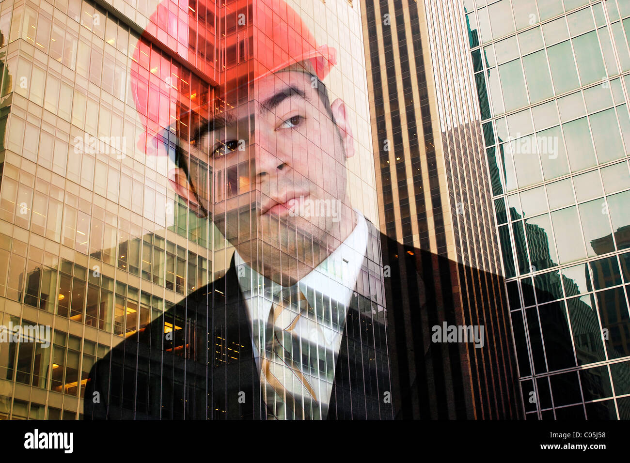 Industrial portrait montage themed around construction architecture or ...