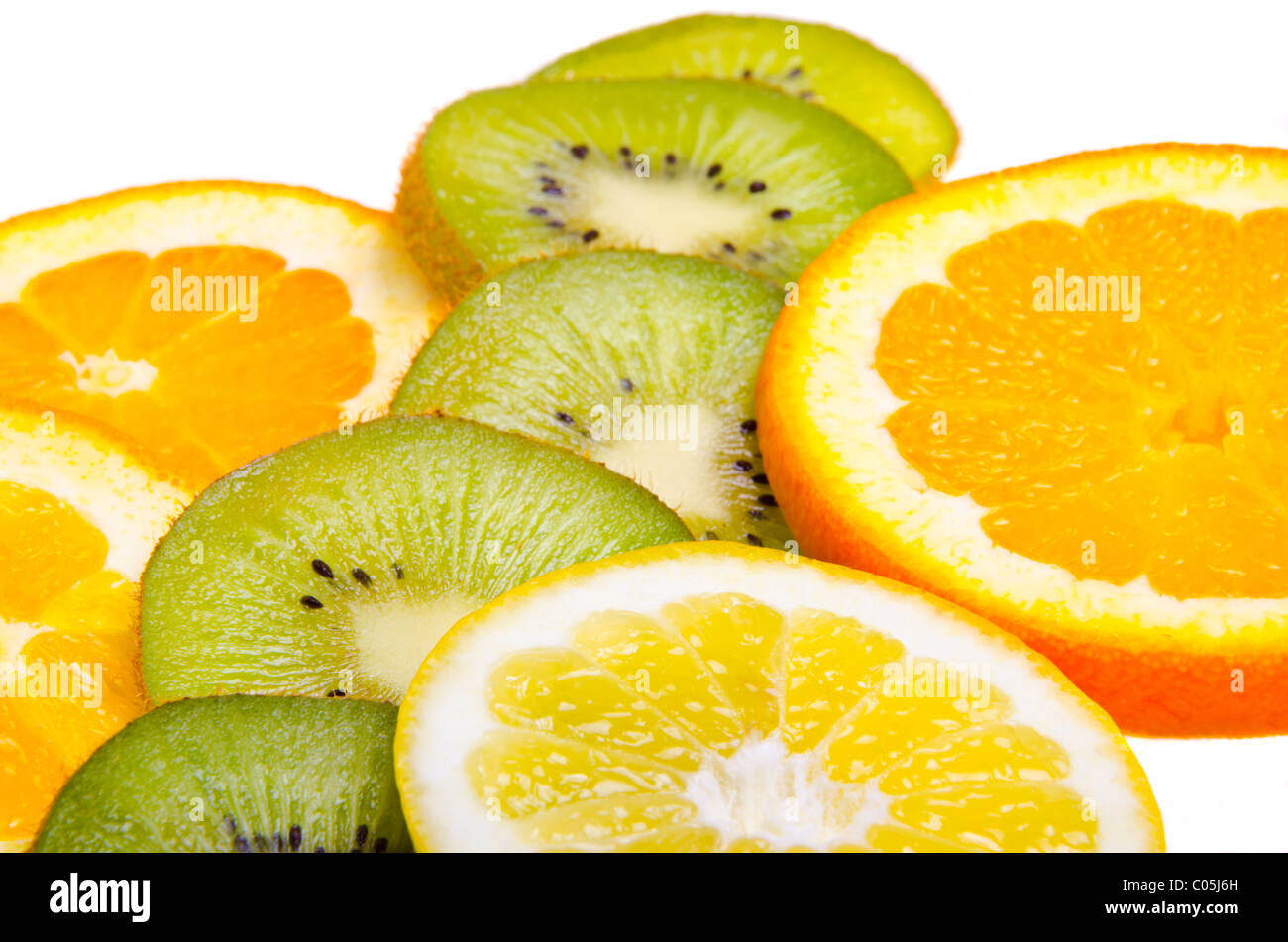 Mixed Sliced Fruits; Lemon, Kiwi and Orange Stock Photo - Alamy