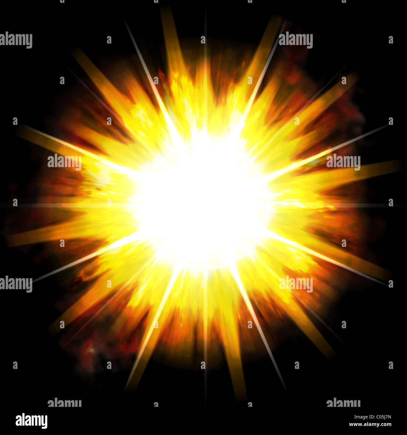 A bright exploding burst over a black background Stock Photo - Alamy