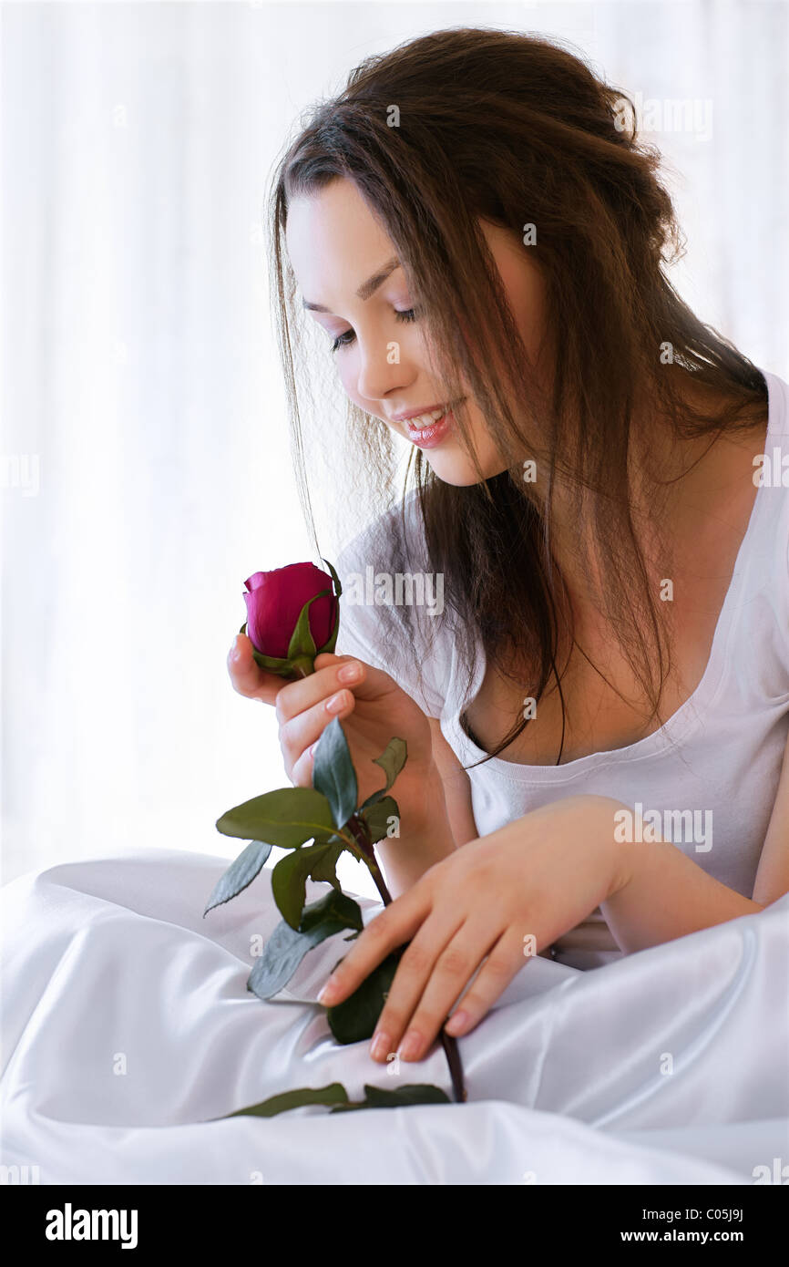beautiful girl with rose Stock Photo - Alamy