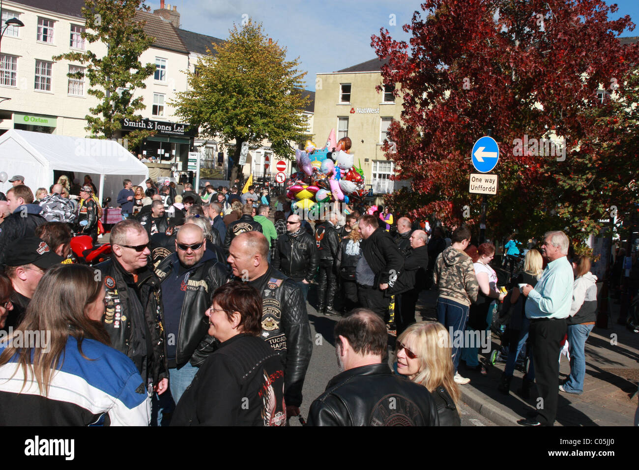 Annual Hoggin the Bridge bikers event, Chepstow, Wales. Sees bikers ...