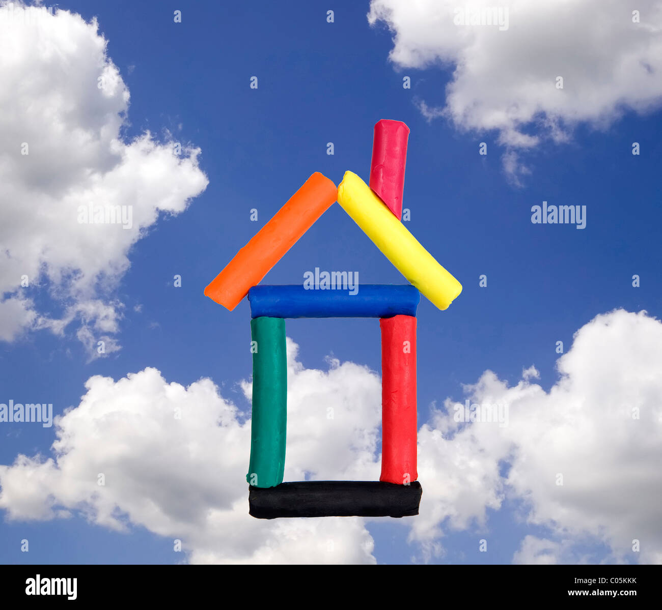 Funny house made from colorful plasticine on sky background Stock Photo ...