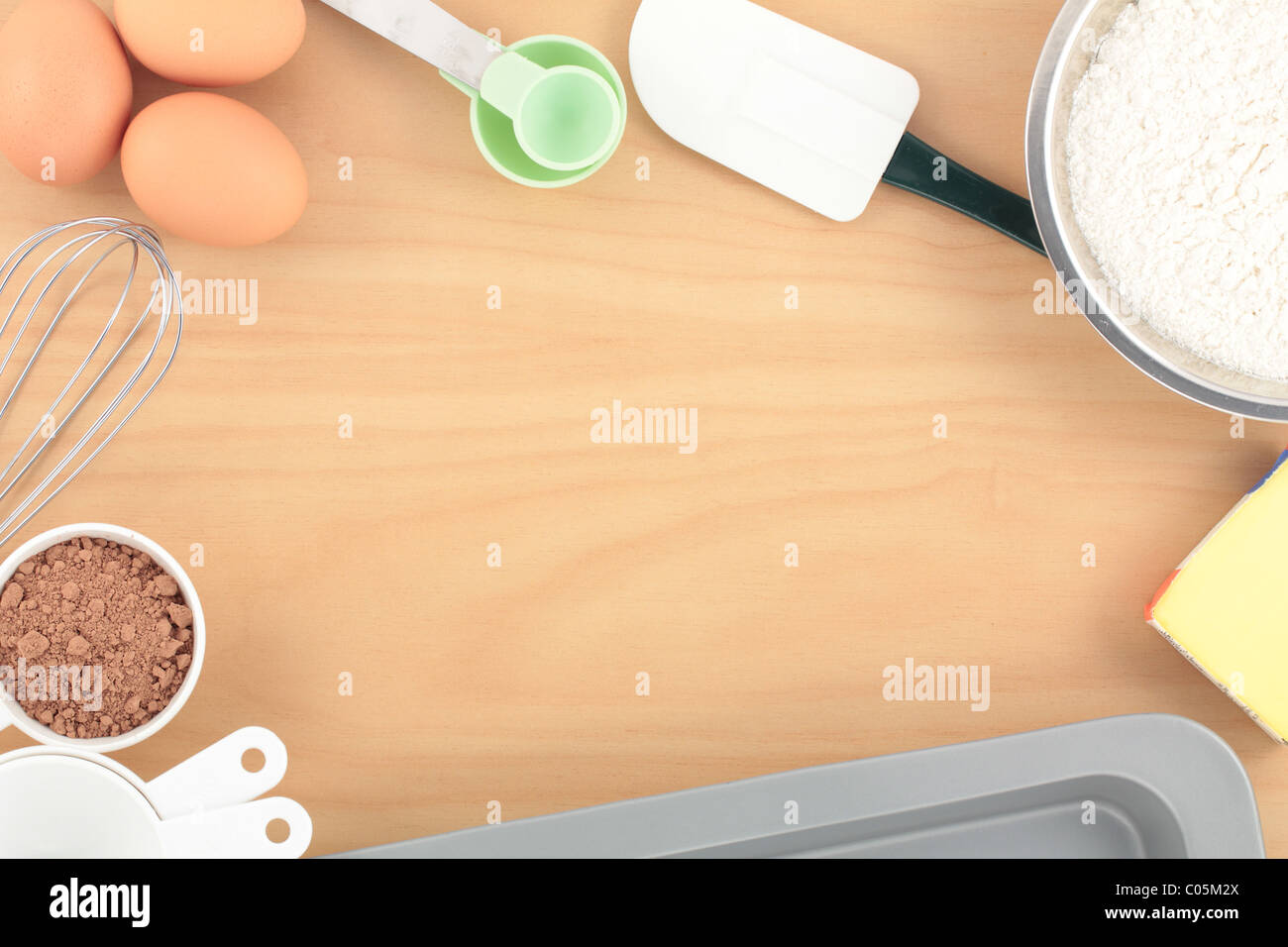 Overview Baking on Wood Bench Stock Photo - Alamy