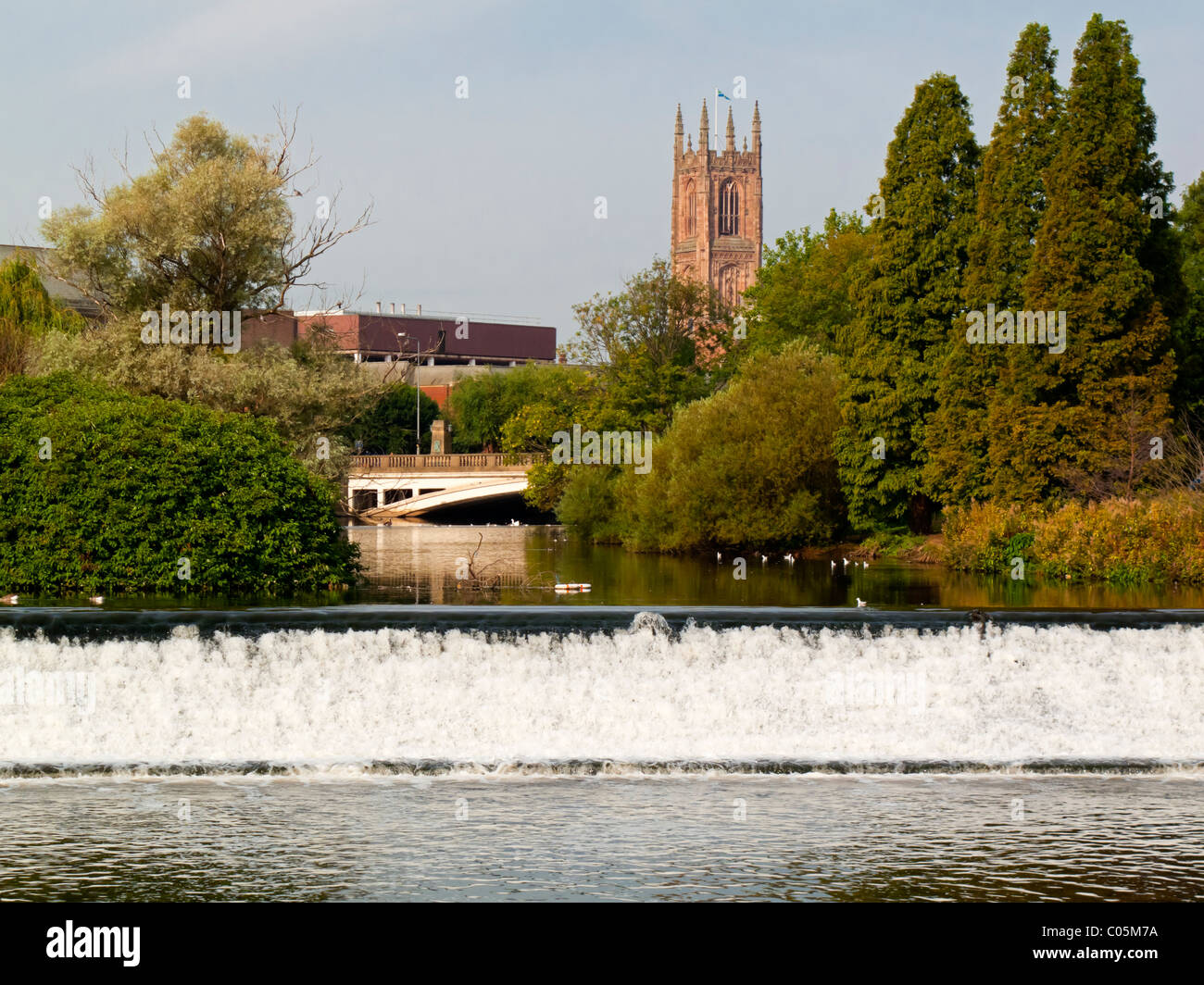 The River Derwent and cathedral in the city of Derby in Derbyshire ...
