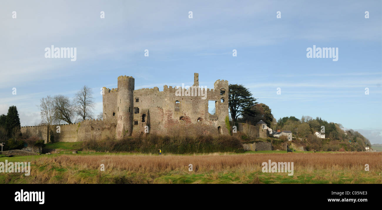 Panoramic image of Laugharne Castle in South Wales Stock Photo - Alamy