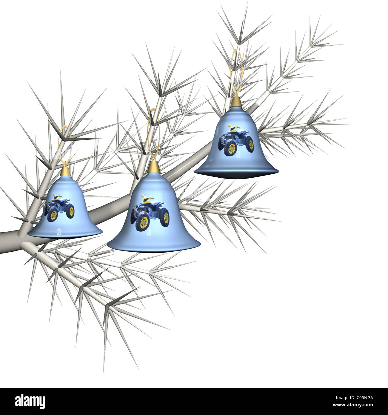 Fir-tree toys with the car on a fir-tree branch, it is isolated, 3d ...