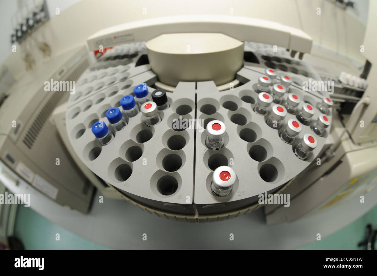Sample vials on Gas Chromatograph autosampler in The Central Forensic ...