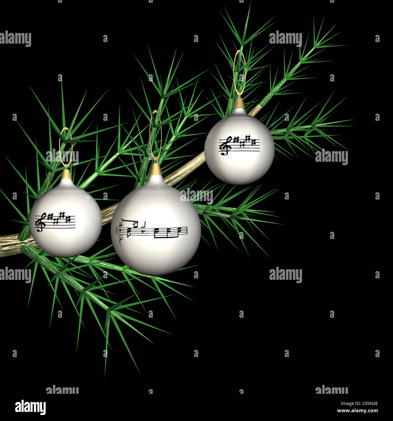 Fir-tree toys with notes on a fir-tree branch, it is isolated, 3d Stock ...