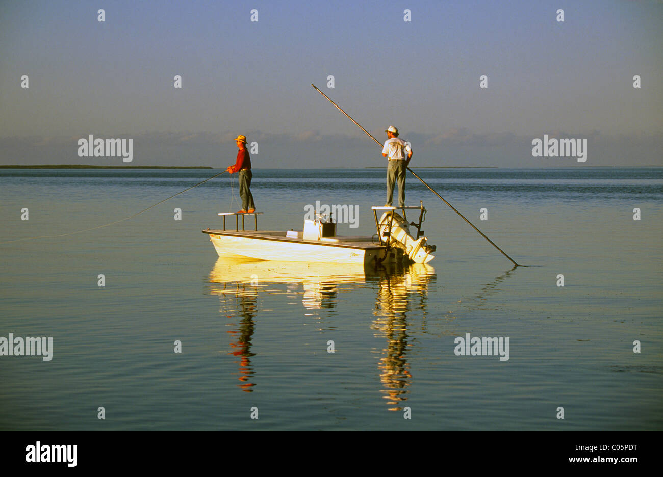 Bone fishermen flyfishing in the shallow water off Islamorada in the ...