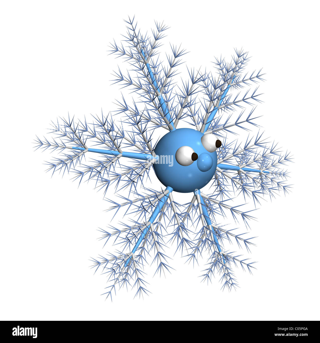 Blue snowflake with eyes on a white background, it is isolated, 3d ...