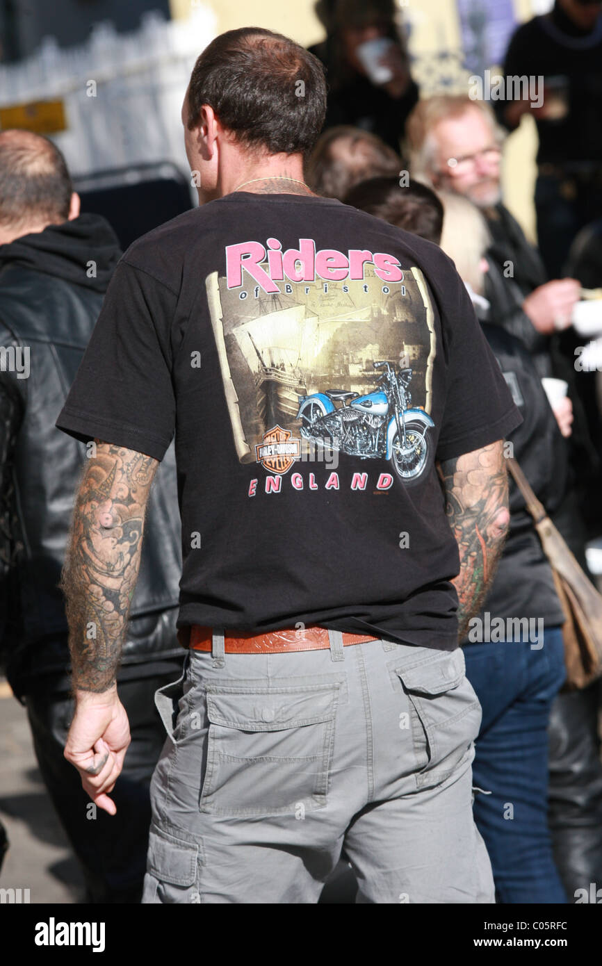 Annual Hoggin the Bridge bikers event, Chepstow, Wales. Sees bikers ...