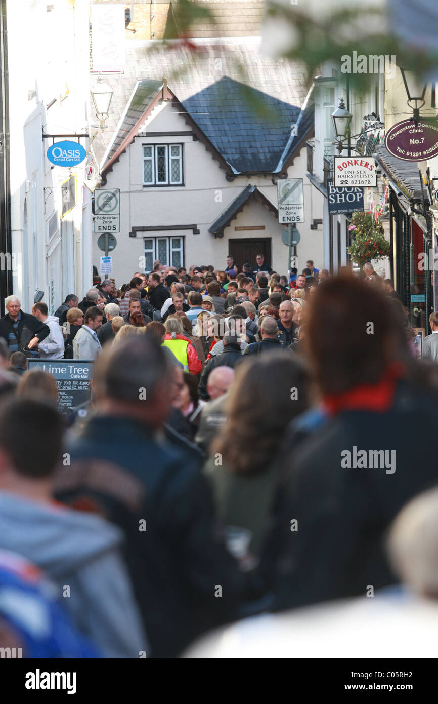 Annual Hoggin the Bridge bikers event, Chepstow, Wales. Sees bikers ...