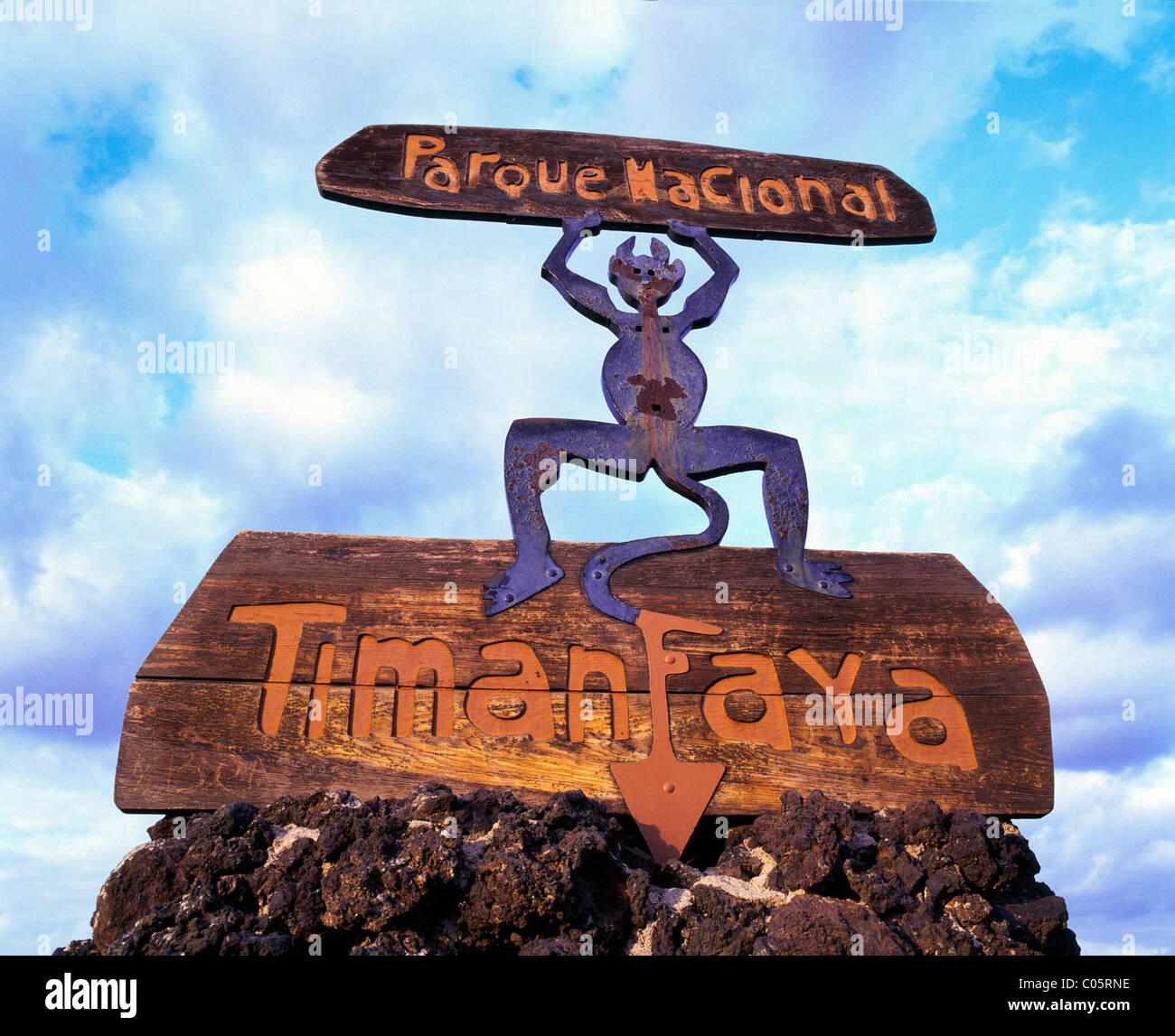 Spain, Lanzarote, Parque Nacional sign for Timanfaya Stock Photo - Alamy