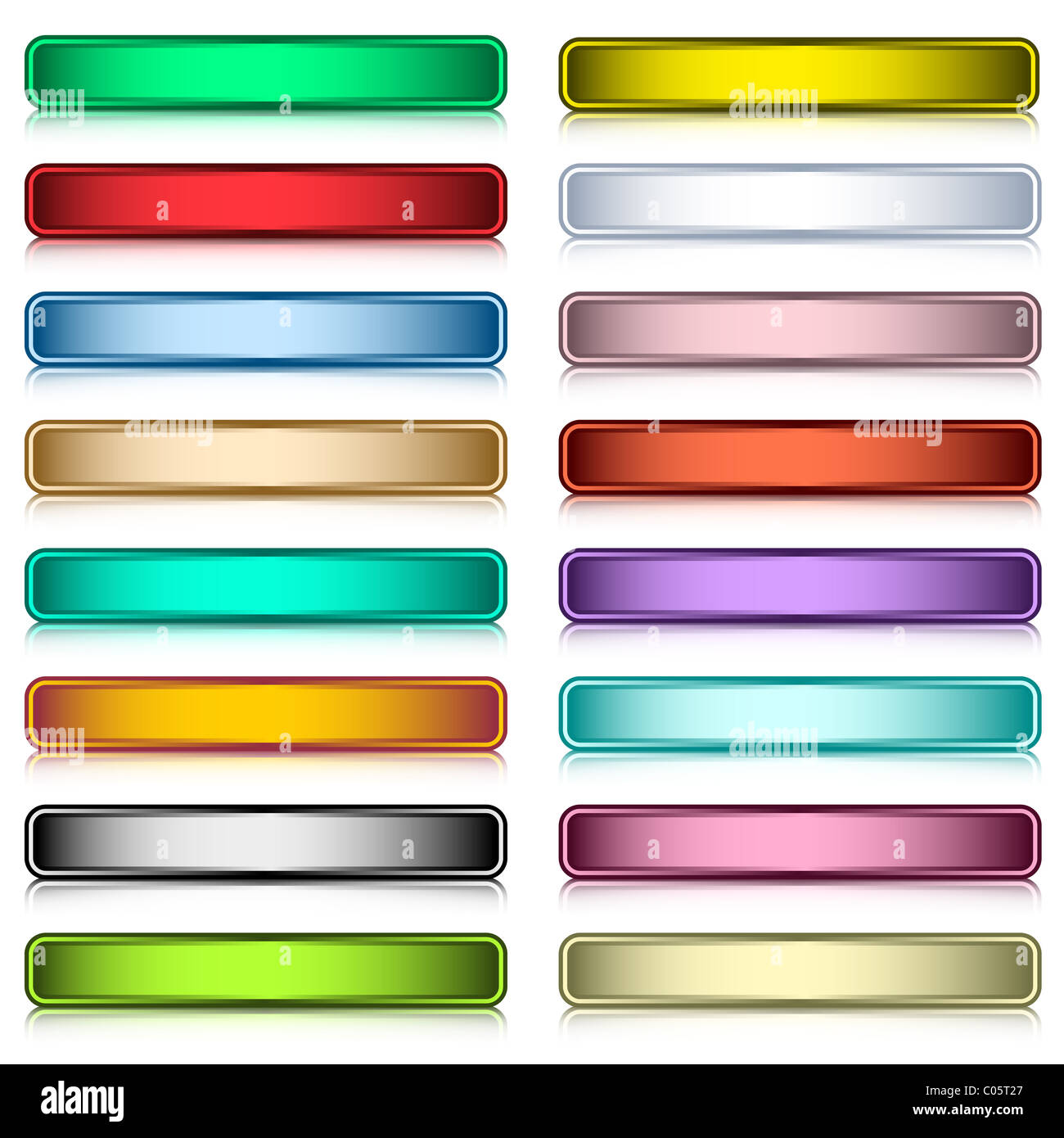 Web buttons set in 16 assorted colors with reflection. Scalable ...
