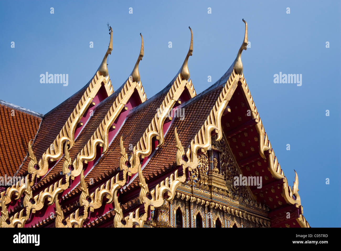 Roof (detail) with Ornate Carved Eaves, Wat Benchamabophit (Wat Ben ...
