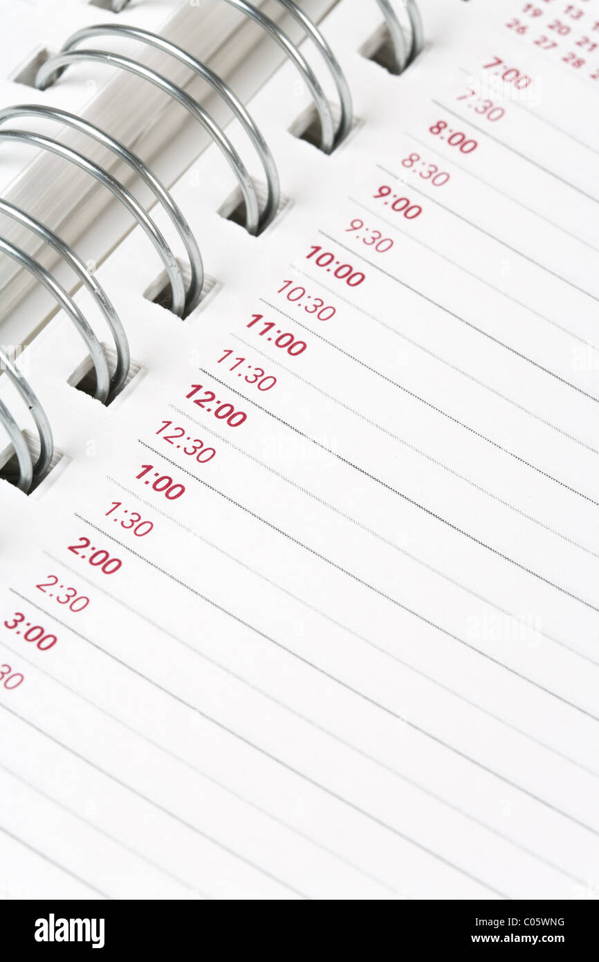 Calendar agenda, schedule, close up shot for background Stock Photo - Alamy
