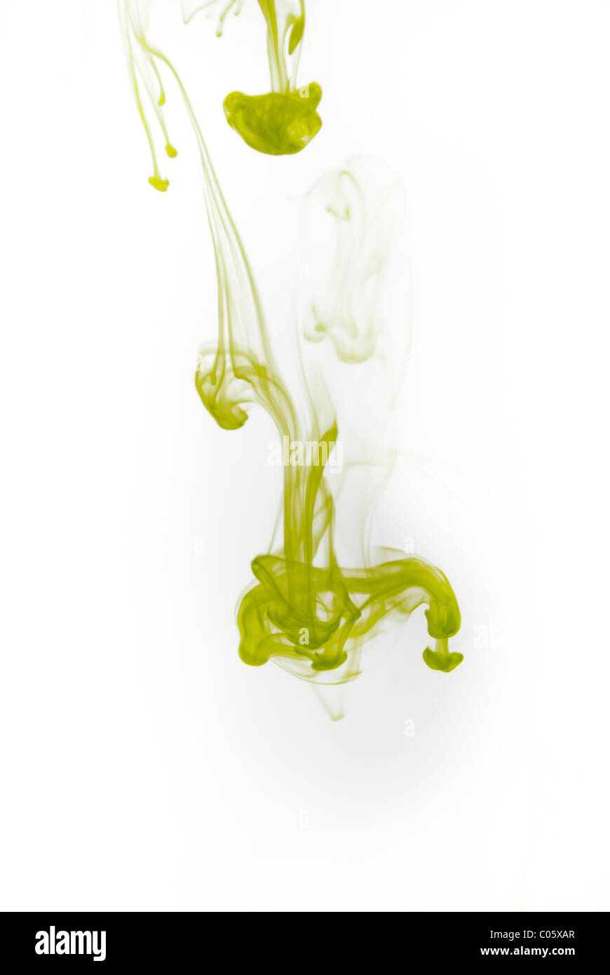 Green ink splash flowing in water isolated on white background Stock ...