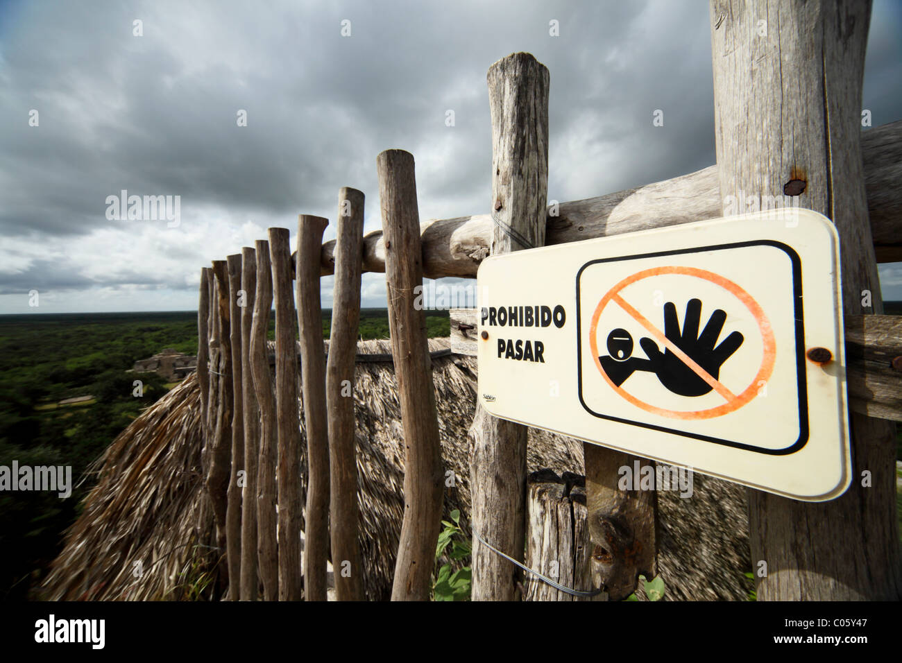 SIGN BOARD AT THE ANCIENT MEXICAN MAYAN RUINS, EK BALAM, MEXICO Stock ...