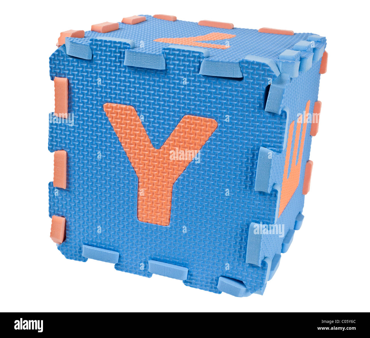 Toy blocks forming a cube with the letter Y isolated on white ...