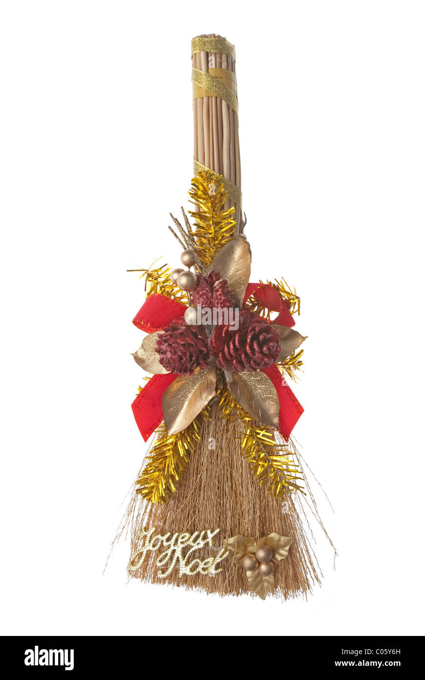 Christmas broom decorations isolated on white background Stock Photo ...