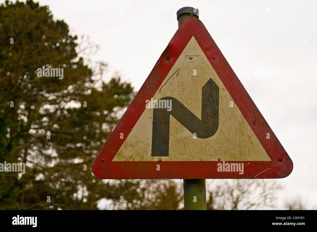 S bend warning road sign Stock Photo - Alamy
