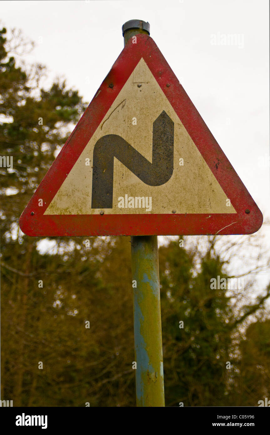 S bend warning road sign Stock Photo - Alamy