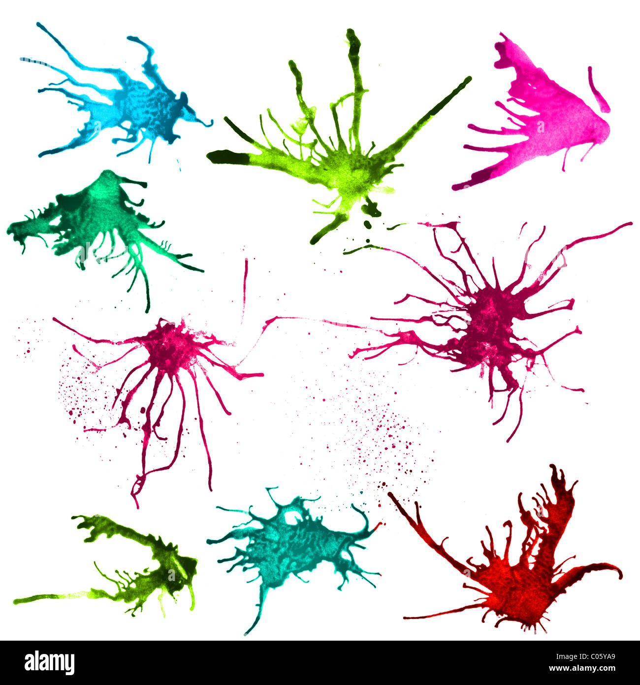 Colorful bright ink splashes on white background Stock Photo - Alamy