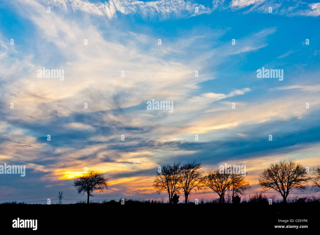 Majestic and colorful sunset from a rural Texas countryside Stock Photo ...