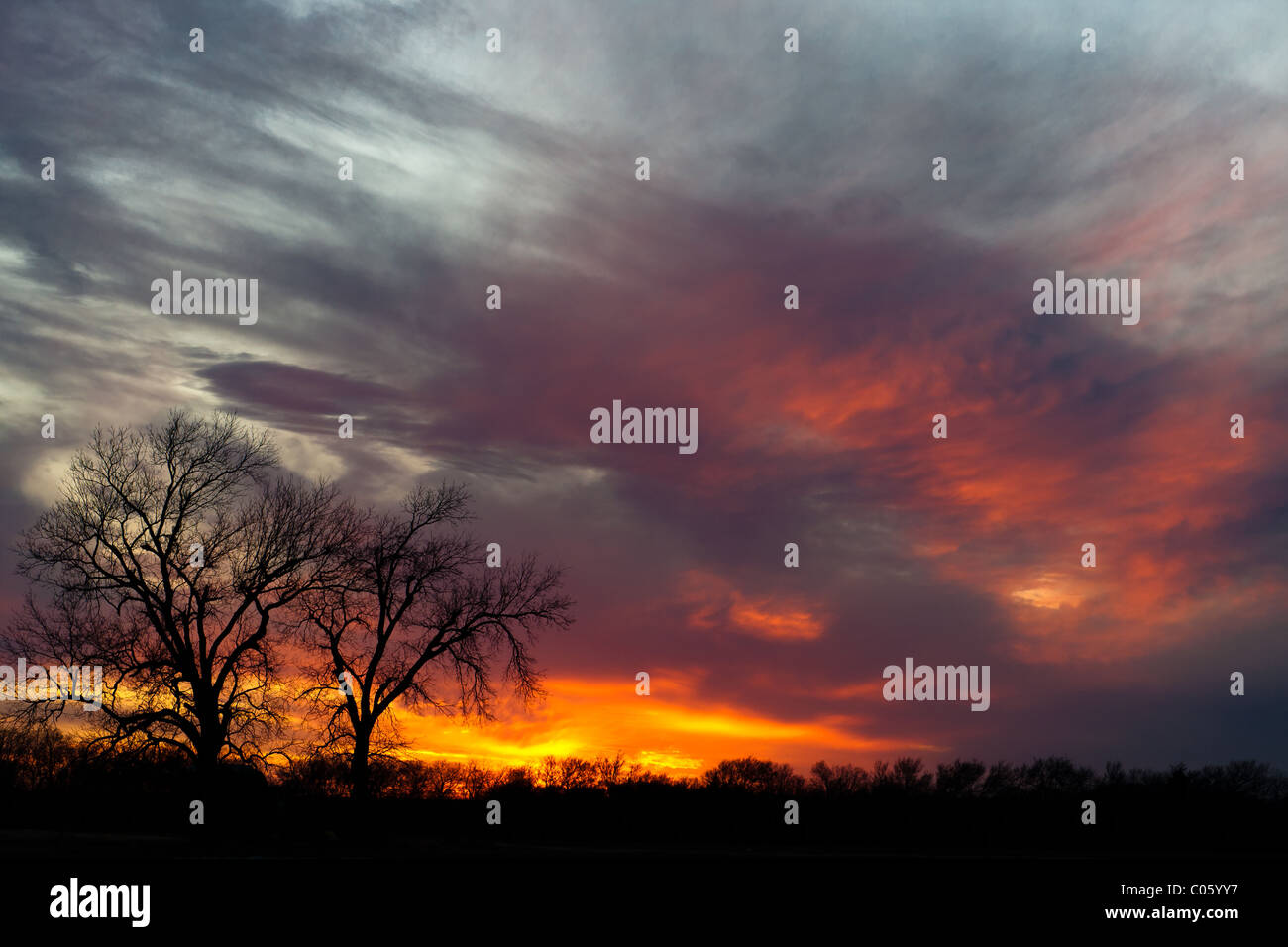 Majestic and colorful sunset from a rural Texas countryside Stock Photo ...