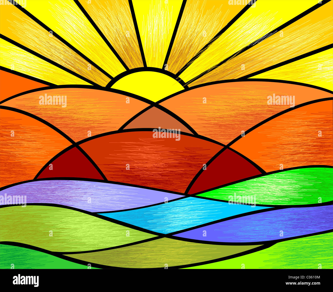 Digital painting of sun in colour background. The artist is ...