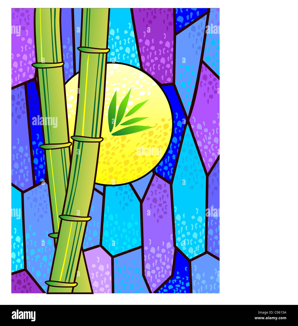 Digital painting of bamboo with a moon in the background. The artist is ...