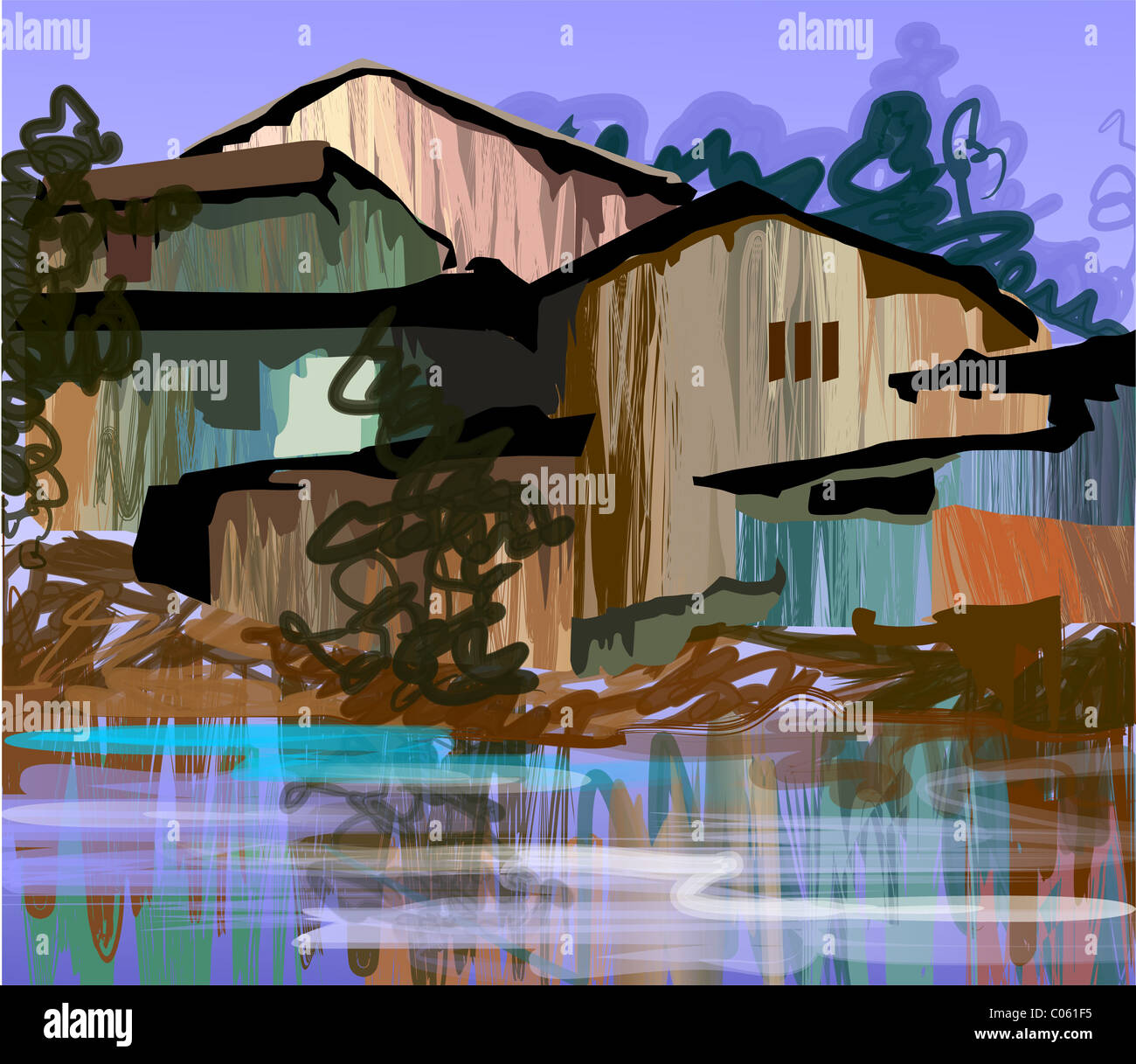 Digital painting of house in colour background. The artist is feeling ...