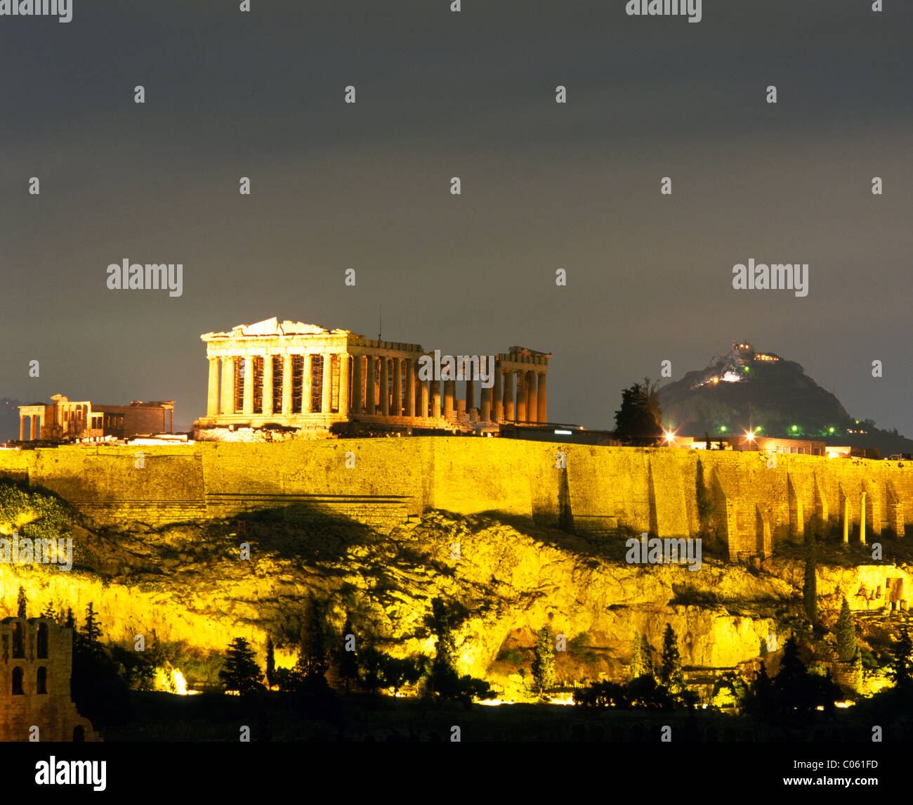 Greece, Athens The Parthenon and Acropolis illuminated at night Stock ...