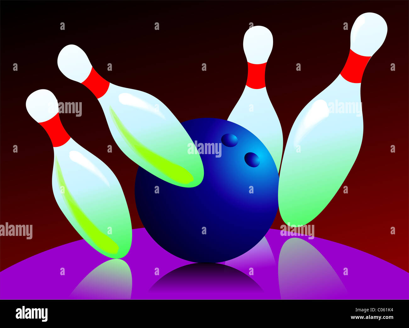 Digital painting of ten pin bowling in colour background. The artist is ...