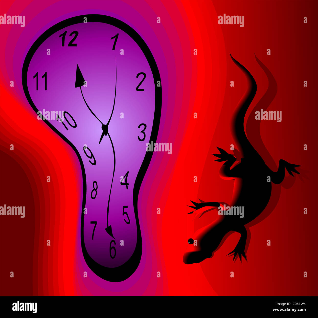 Digital painting of clock and lizard. The artist is feeling the sense ...