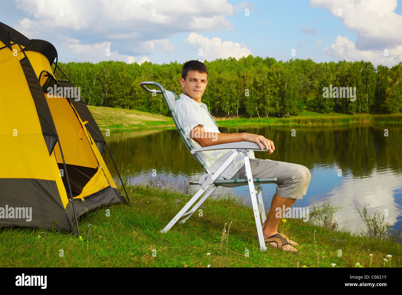 man at the campsite Stock Photo - Alamy