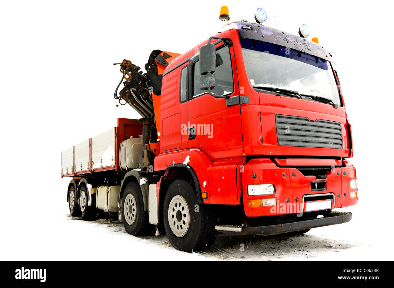 Lorry truck tipper parked on snow Stock Photo - Alamy
