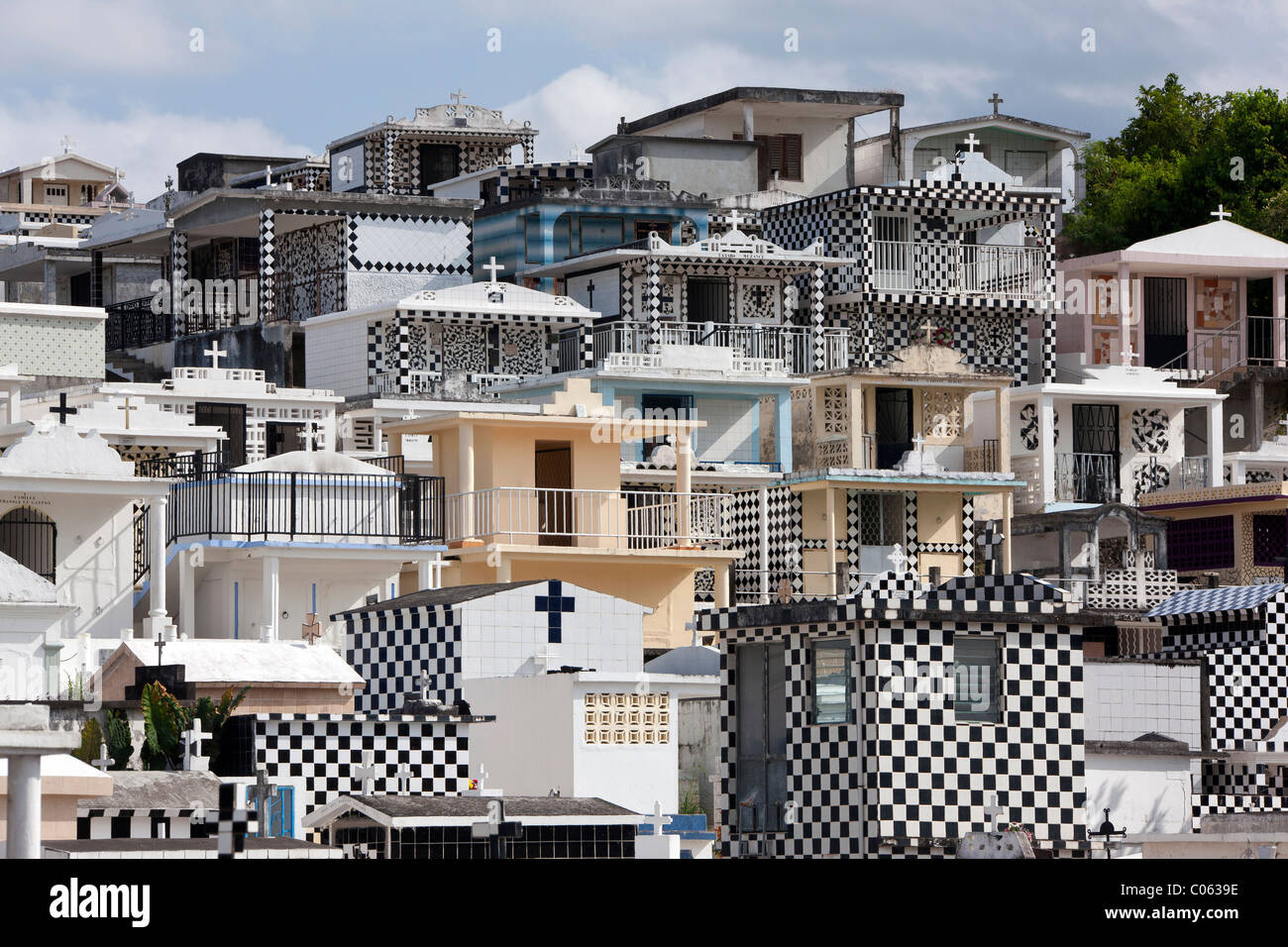 Tiled graves, cemetery of the town of Morne a l'Eau, Grande-Terre ...