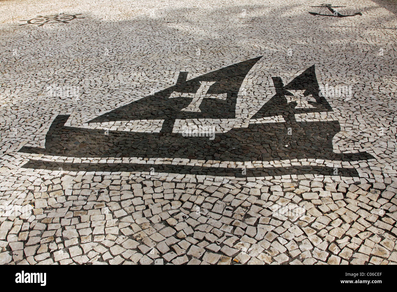 Cobblestone paving with the image of a ship, promenade in Santa Cruz ...