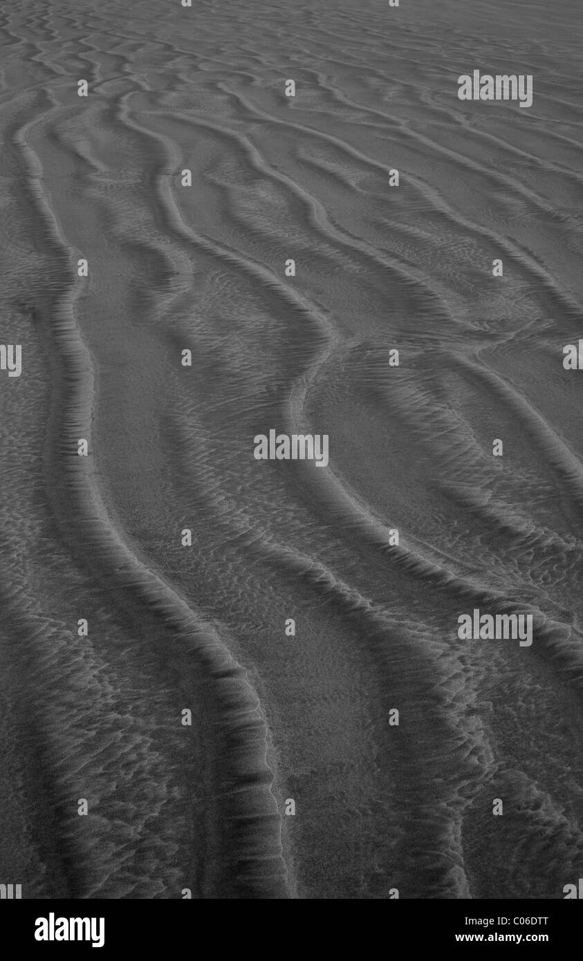 Black and white image of the patterns in the sand at Wharariki Beach ...