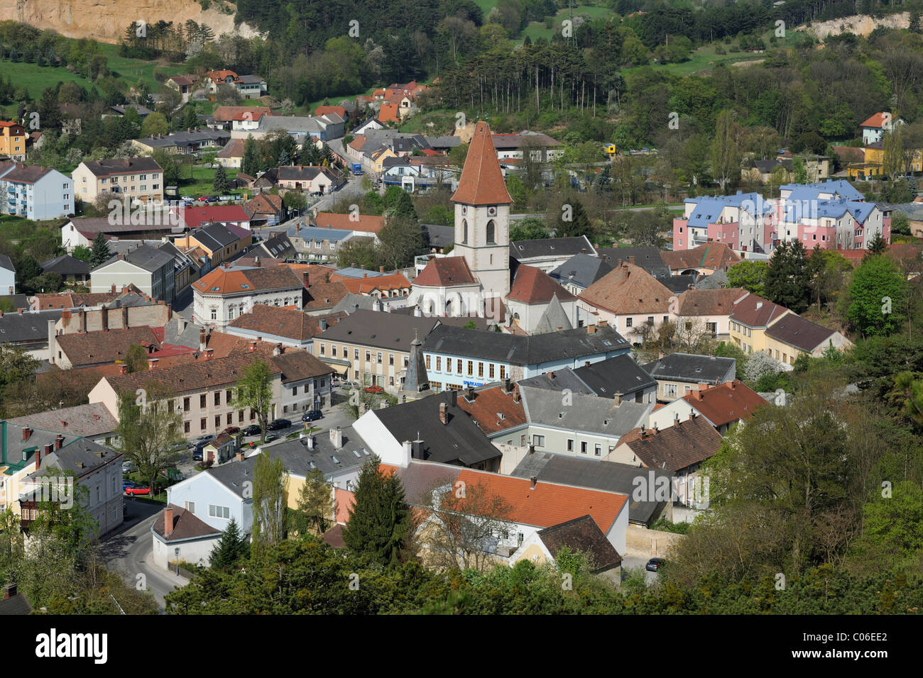 Pottenstein from as seen from Kahlkopf mountain, Triestingtal valley ...